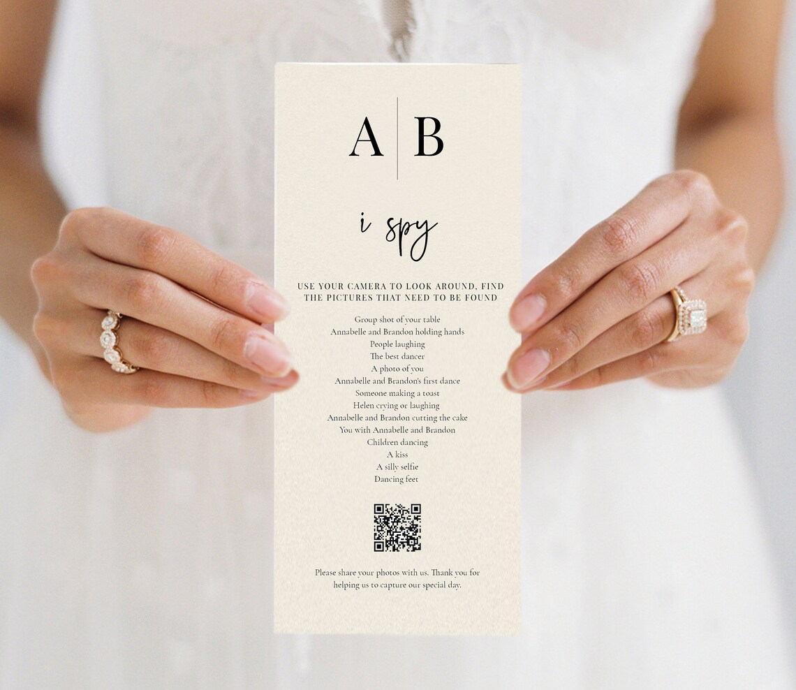 Modern Initials I Spy With QR Code Guest Photo Sharing - Etsy