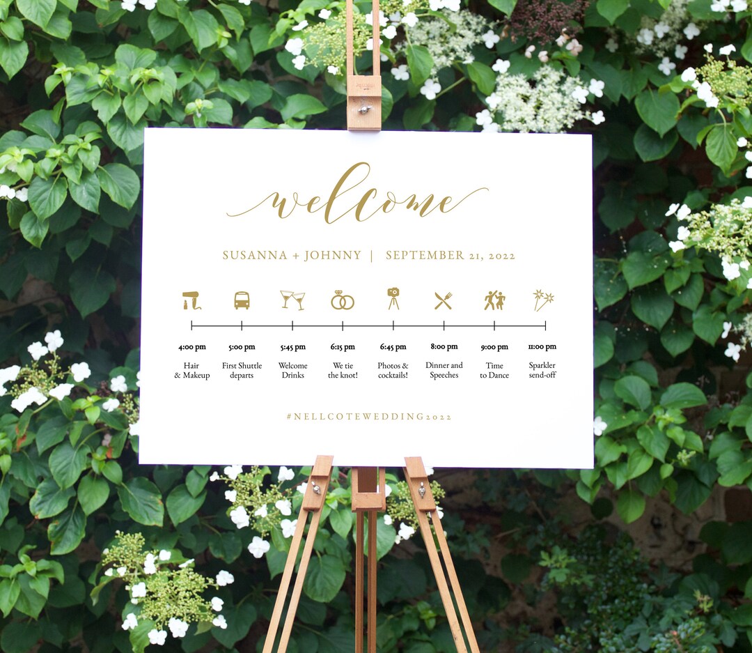 Gold Timeline Sign, Minimalist Order of Events, Gold Calligraphy ...