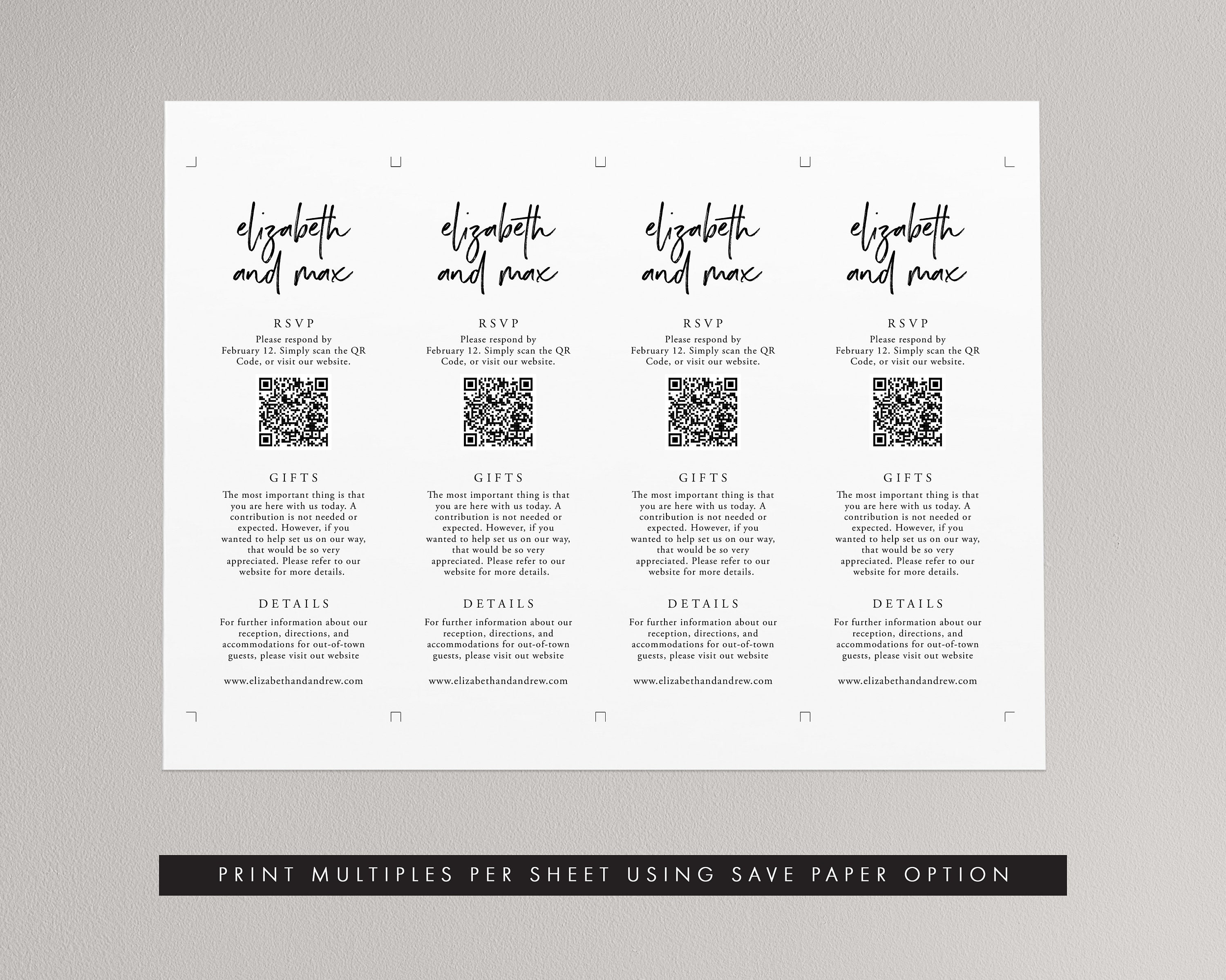 Photo Booth Style Insert Card QR Code, Modern Script 2 X 6 and 2.5 X 7 ...