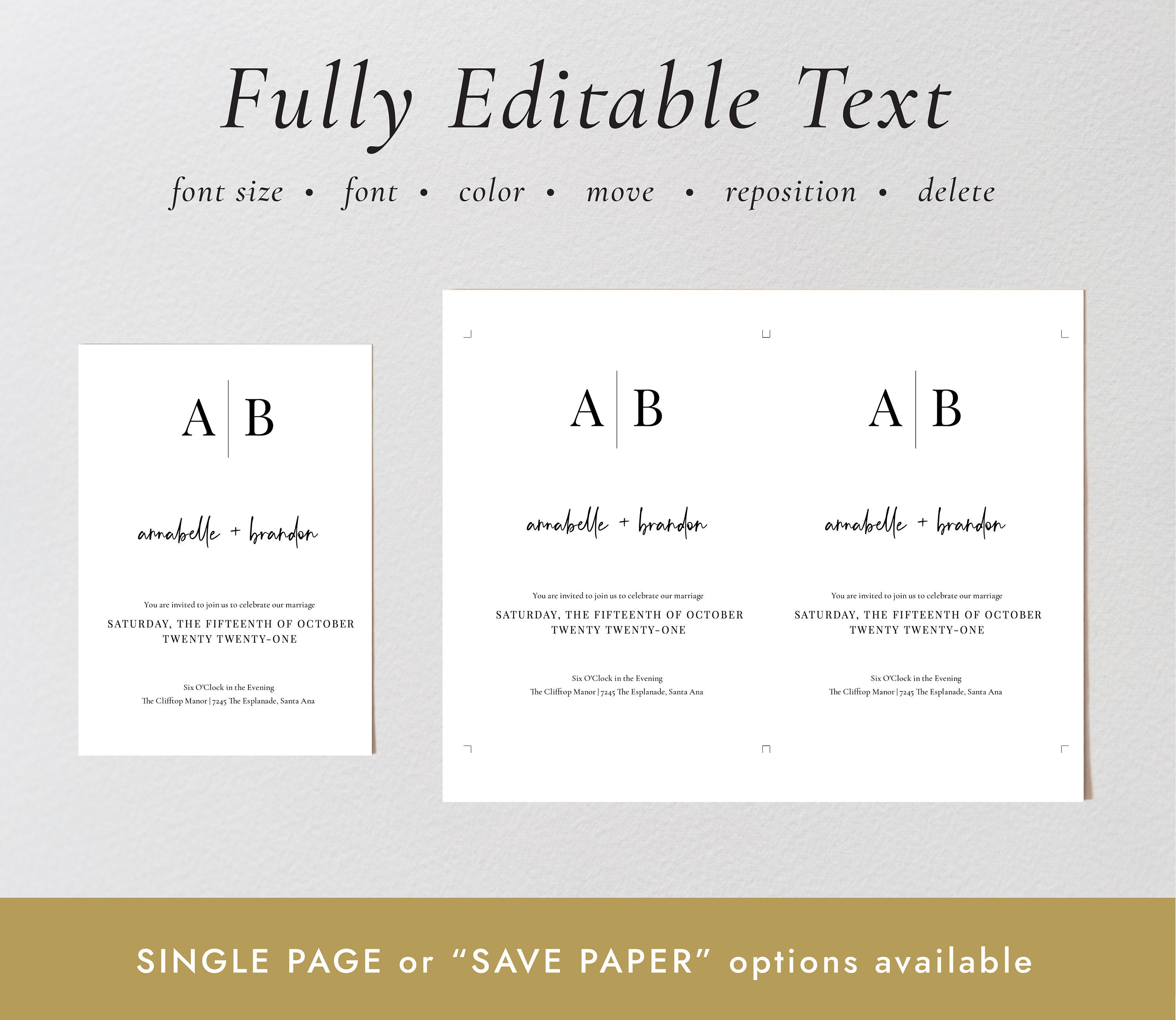 Modern Initials Wedding Invitation, Minimalist Wedding Invite, Modern ...