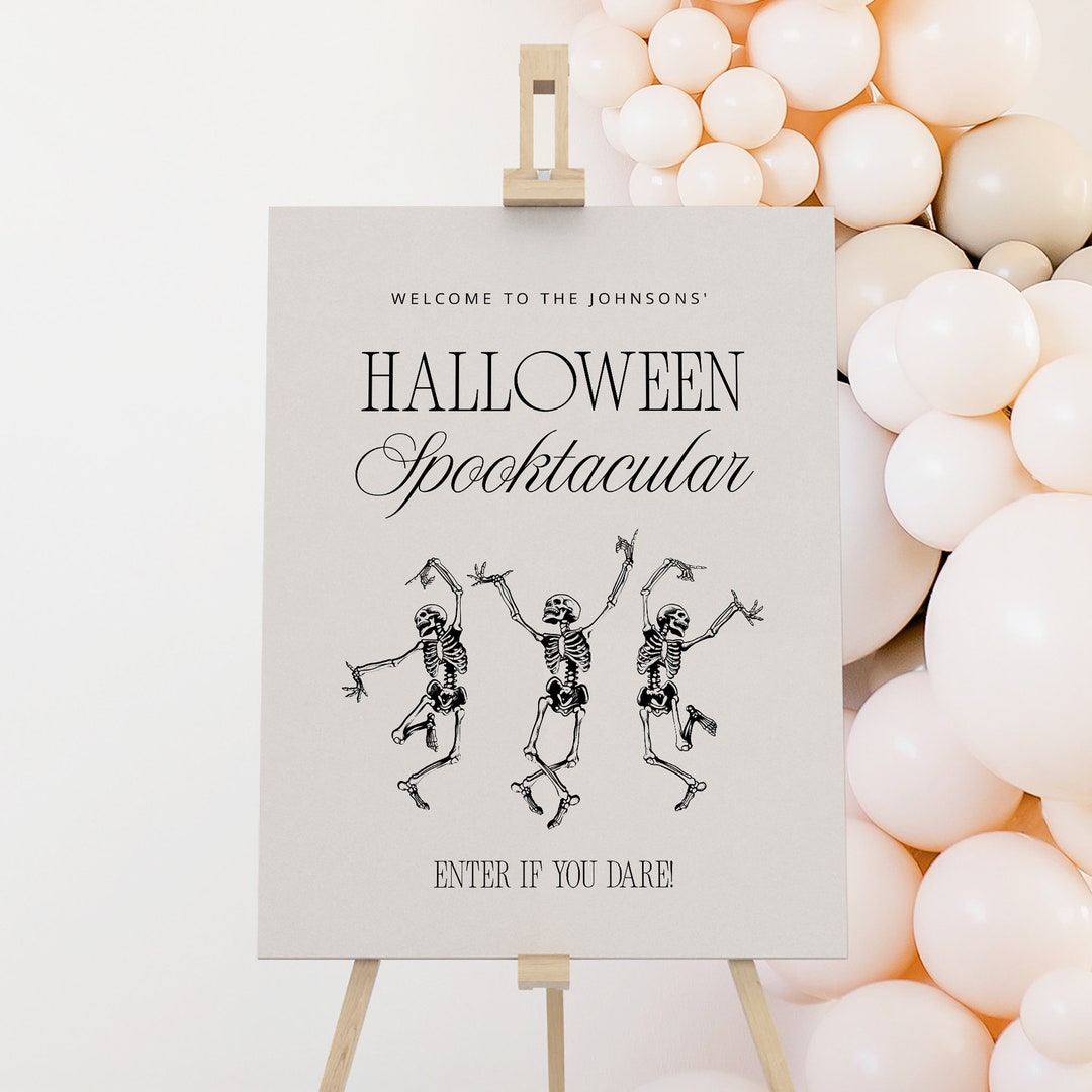 Halloween Party Welcome Sign, Spooktacular Dancing Skeletons Signage ...