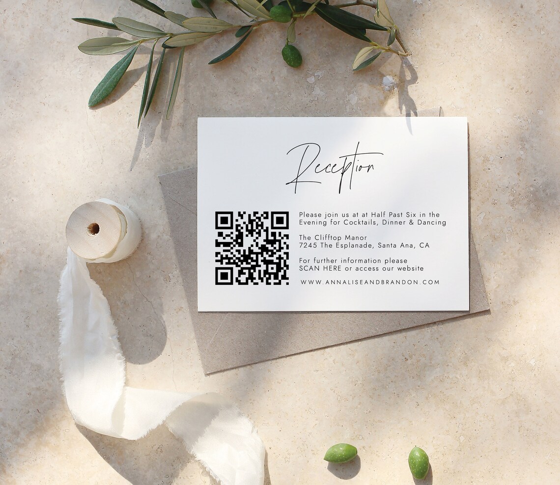 Minimalist Reception Insert With QR Code Reception Venue - Etsy
