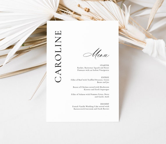 Calligraphy Monogram Guest Name Menu Template Elegant | Etsy