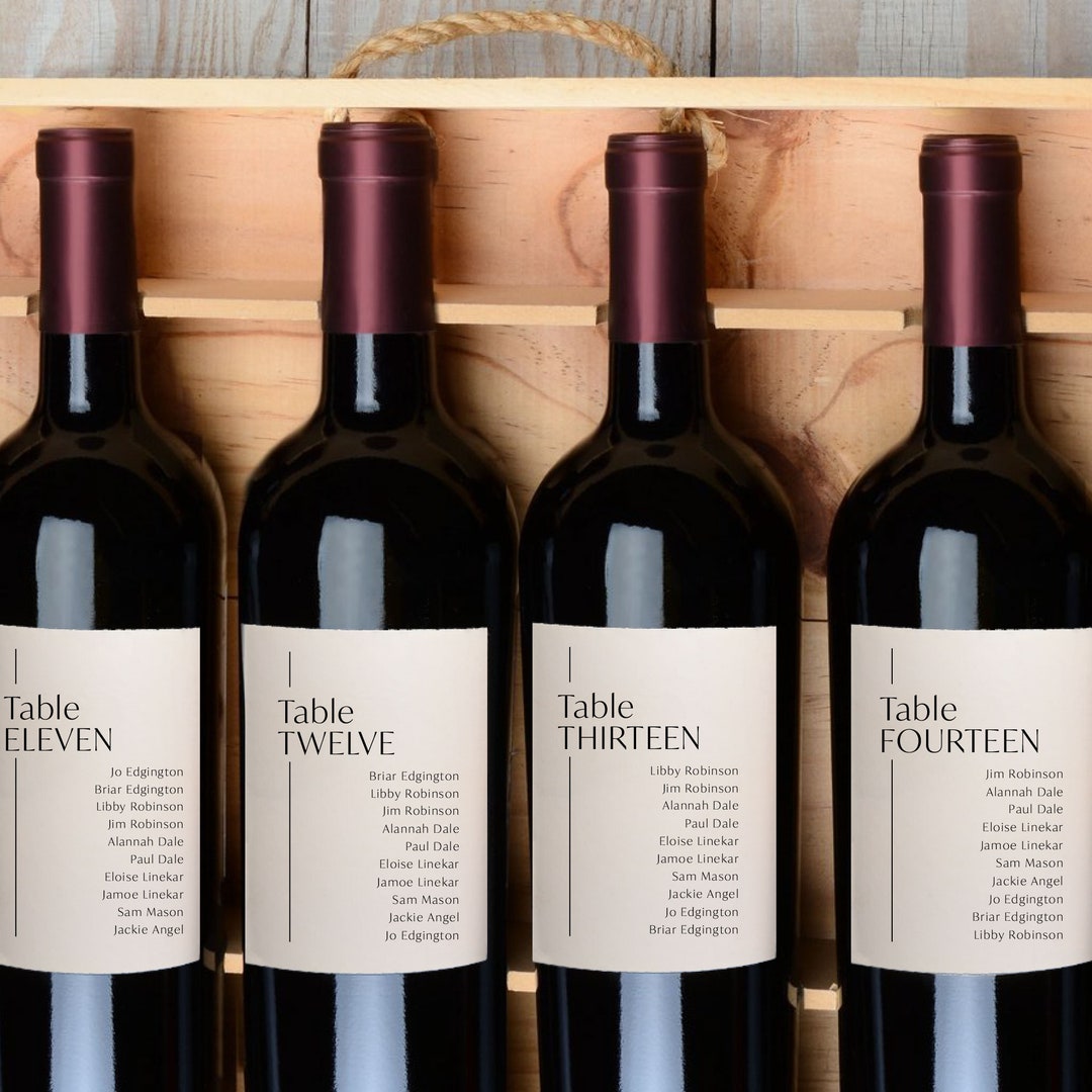 Chic Wine Label Seating Plan, Wedding Table Label, Table Allocation ...
