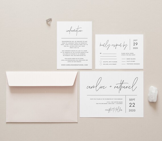 Modern Minimalist Wedding Invitation Suite Invitation RSVP | Etsy