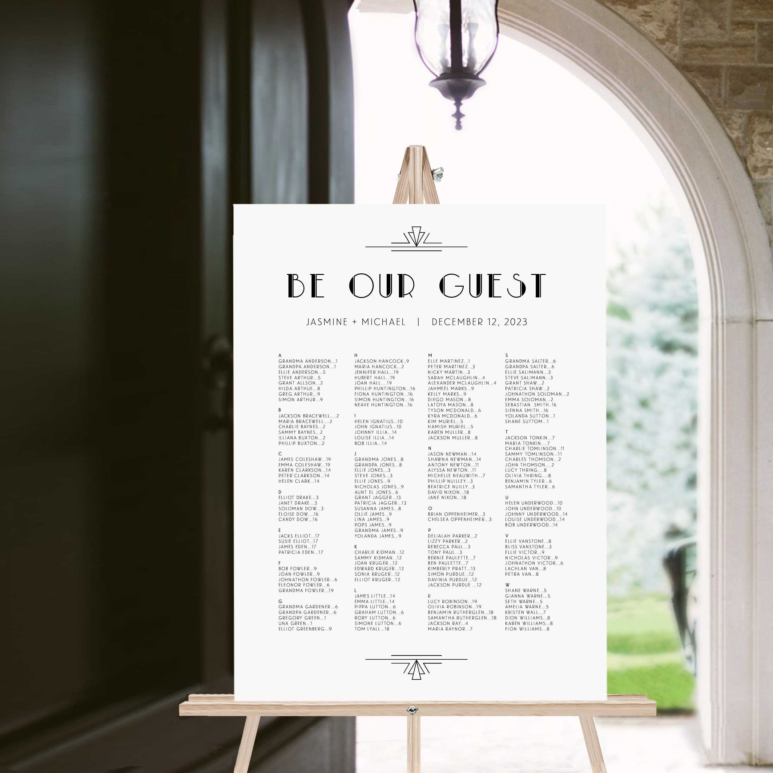 Art Deco Alphabetical Seating Chart Template Be Our Guest | Etsy