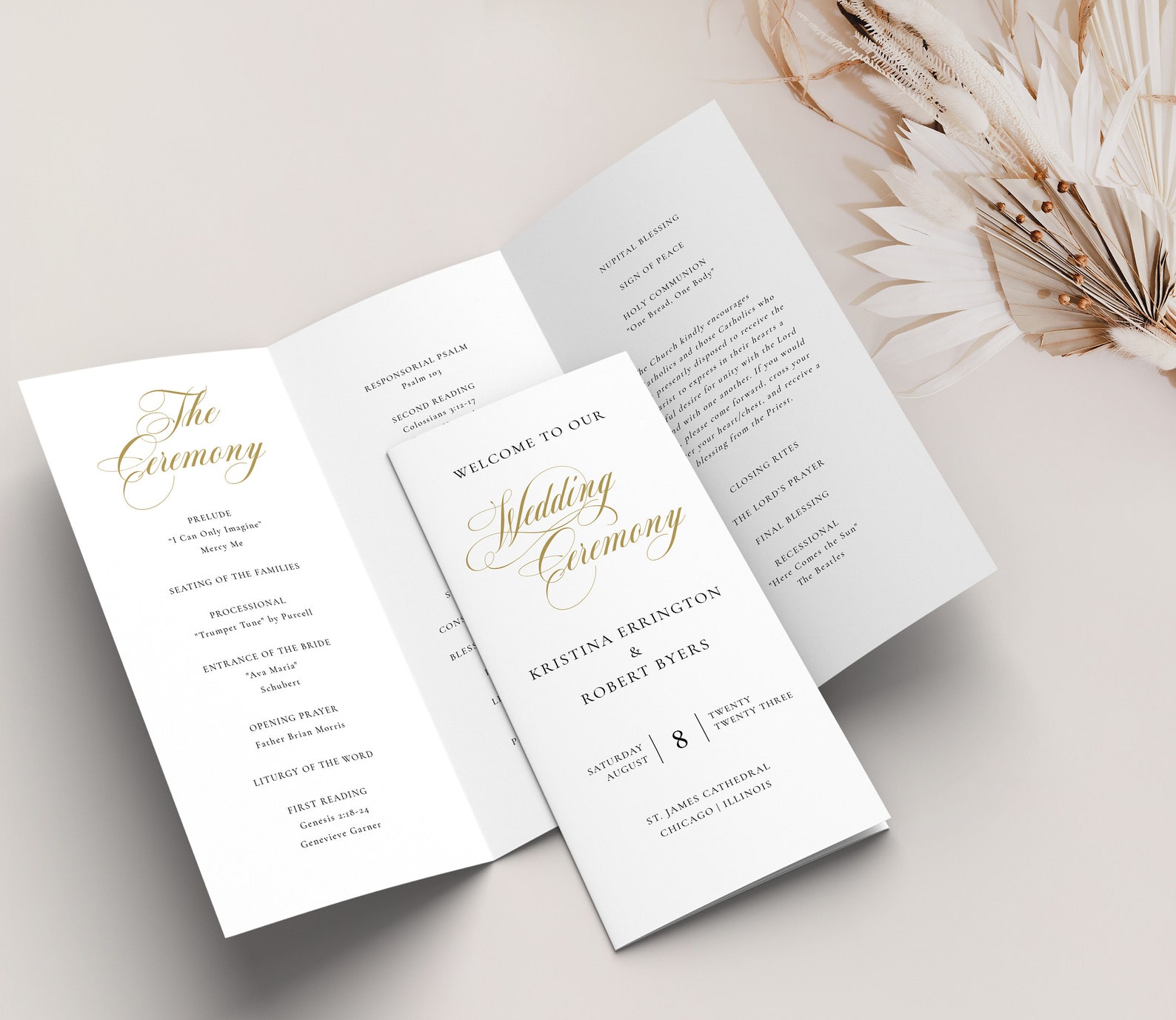 Gold Tri Fold Wedding Program Template - Trifold Program, Great for ...
