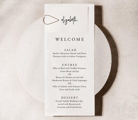 Modern Script Menu With Name Card Place Tag Menu Menu and - Etsy