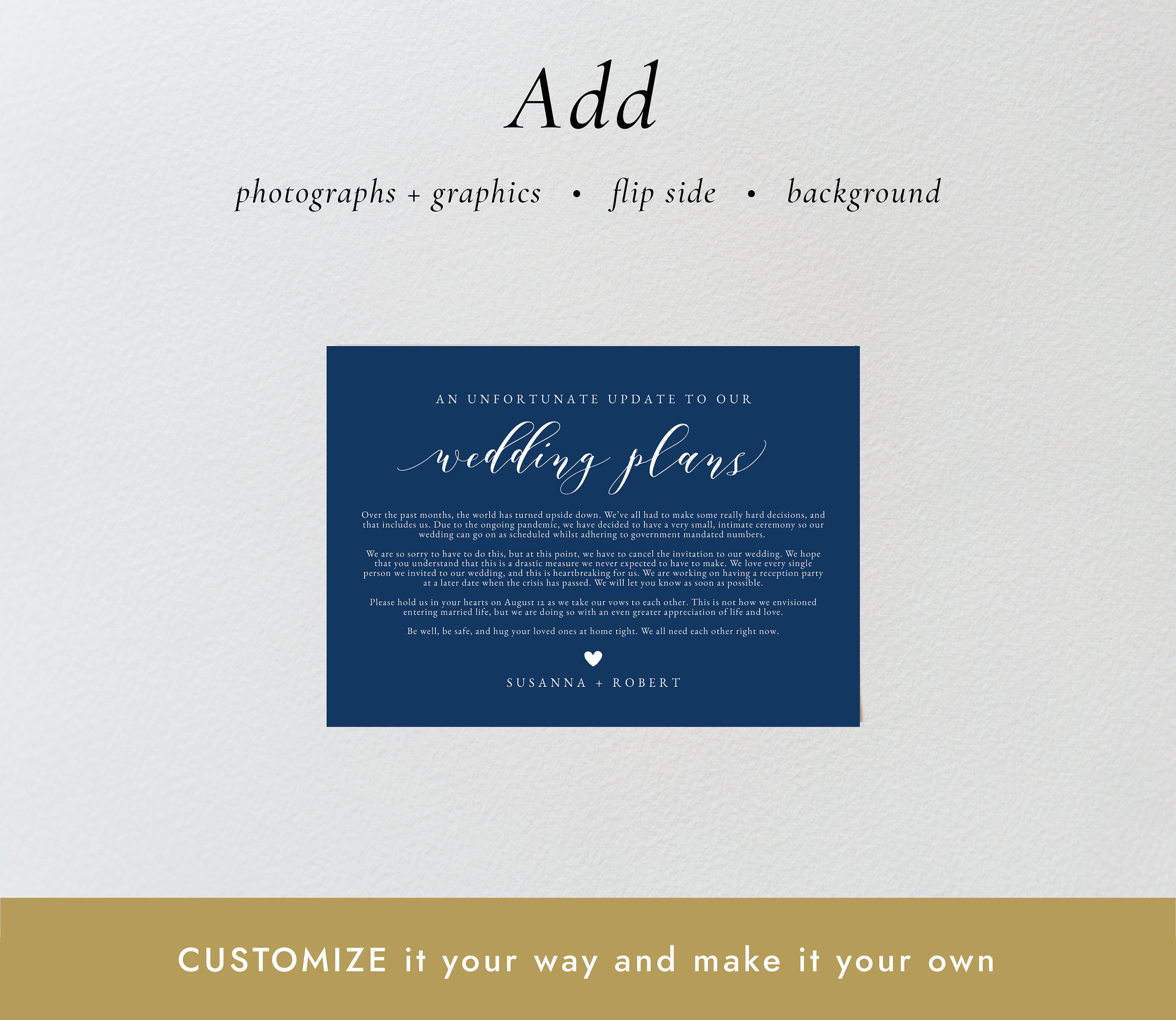 Classic COVID Uninvite Wedding Invitation Template Downsizing - Etsy