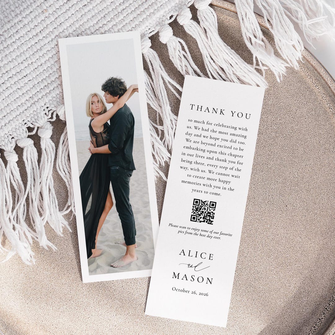 Bookmark Style Thank You Card, Classic Minimalist Editable Template, QR ...