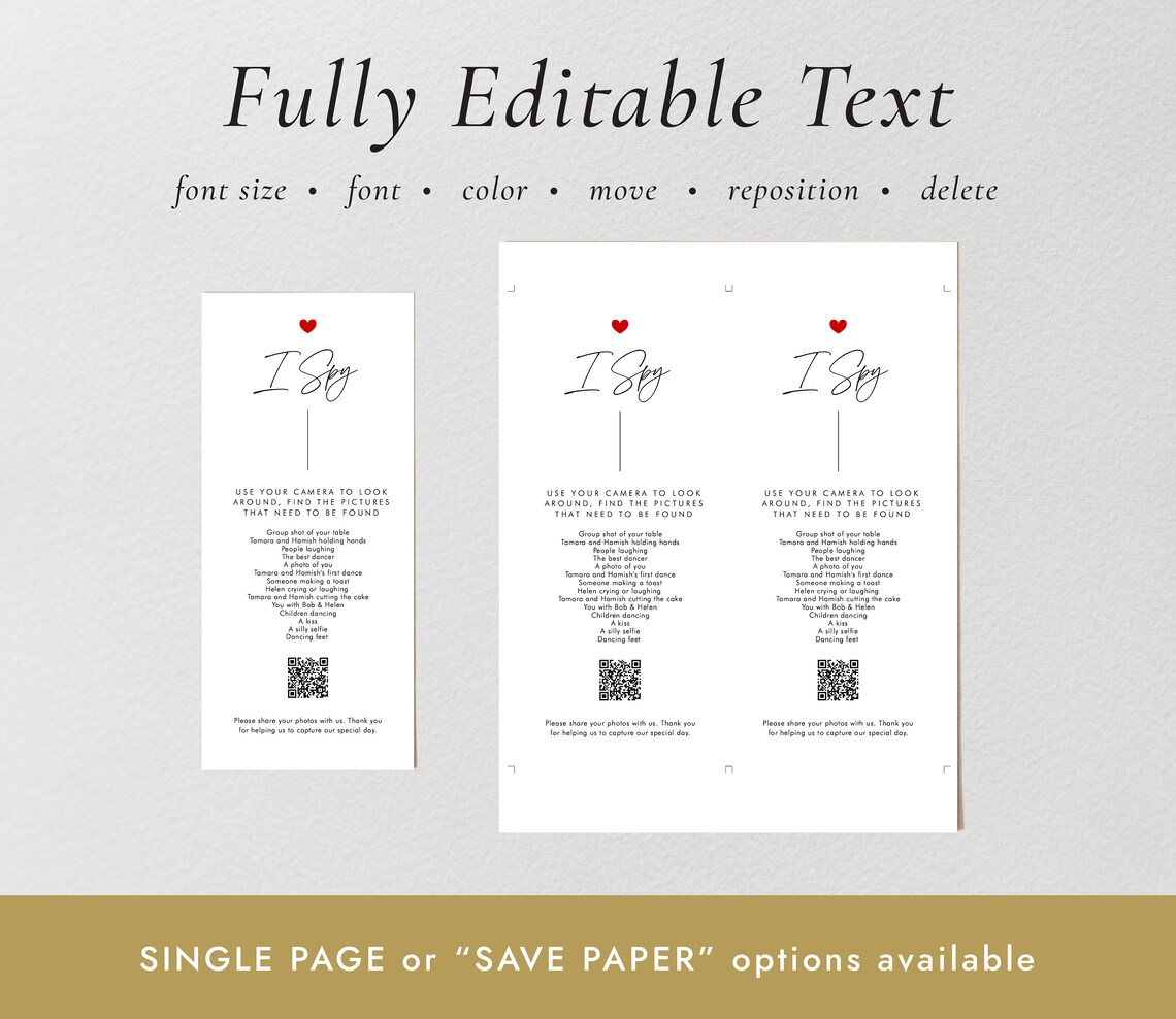 Modern Heart I Spy With QR Code Guest Photo Sharing Wedding - Etsy