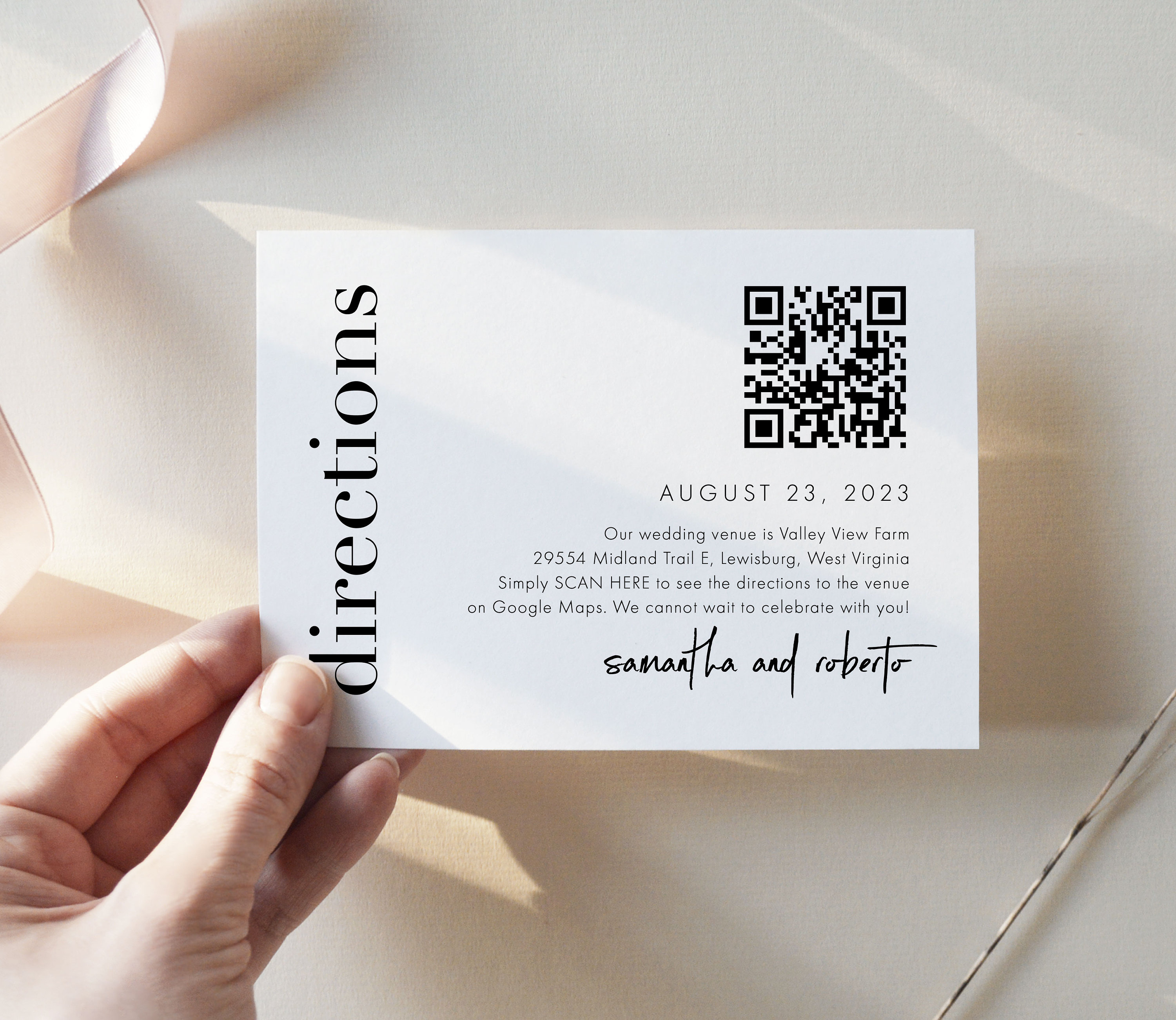 Modern Bold Directions Card With QR Code Minimalist Script | Etsy