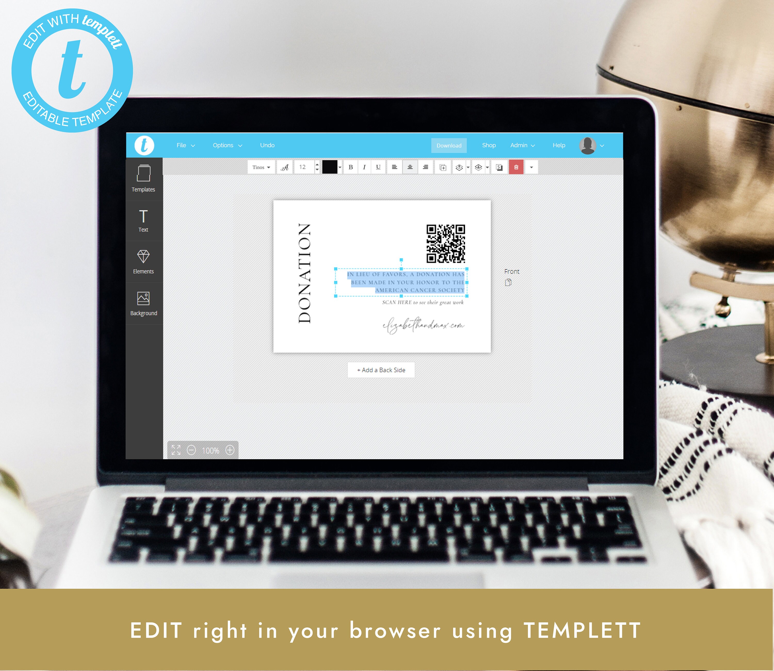 Modern Donation Card In Lieu of Favors QR Code Card Charity | Etsy