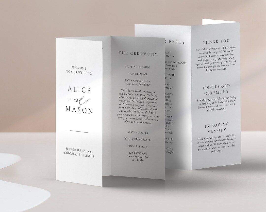 Tri Fold Wedding Program Classic Minimalist Trifold Jewish - Etsy