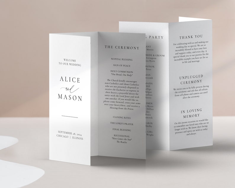 Tri Fold Wedding Program Classic Minimalist Trifold Jewish - Etsy