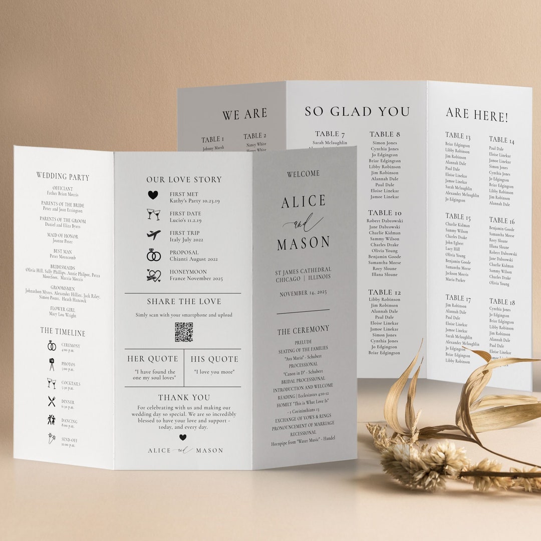 Seating Chart Program, Classic Minimalist Trifold Wedding Infographic ...