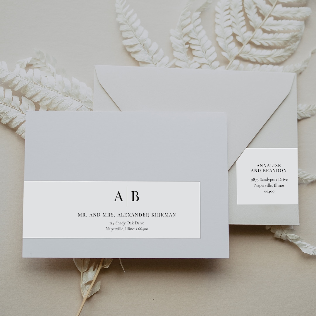 Modern Initials Wedding Wraparound Envelope Label Template, Monogram ...