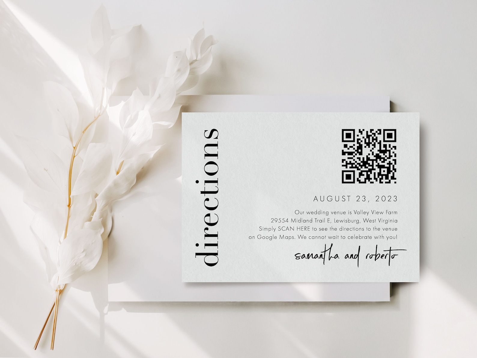 Modern Bold Directions Card With QR Code, Minimalist Script Printable ...