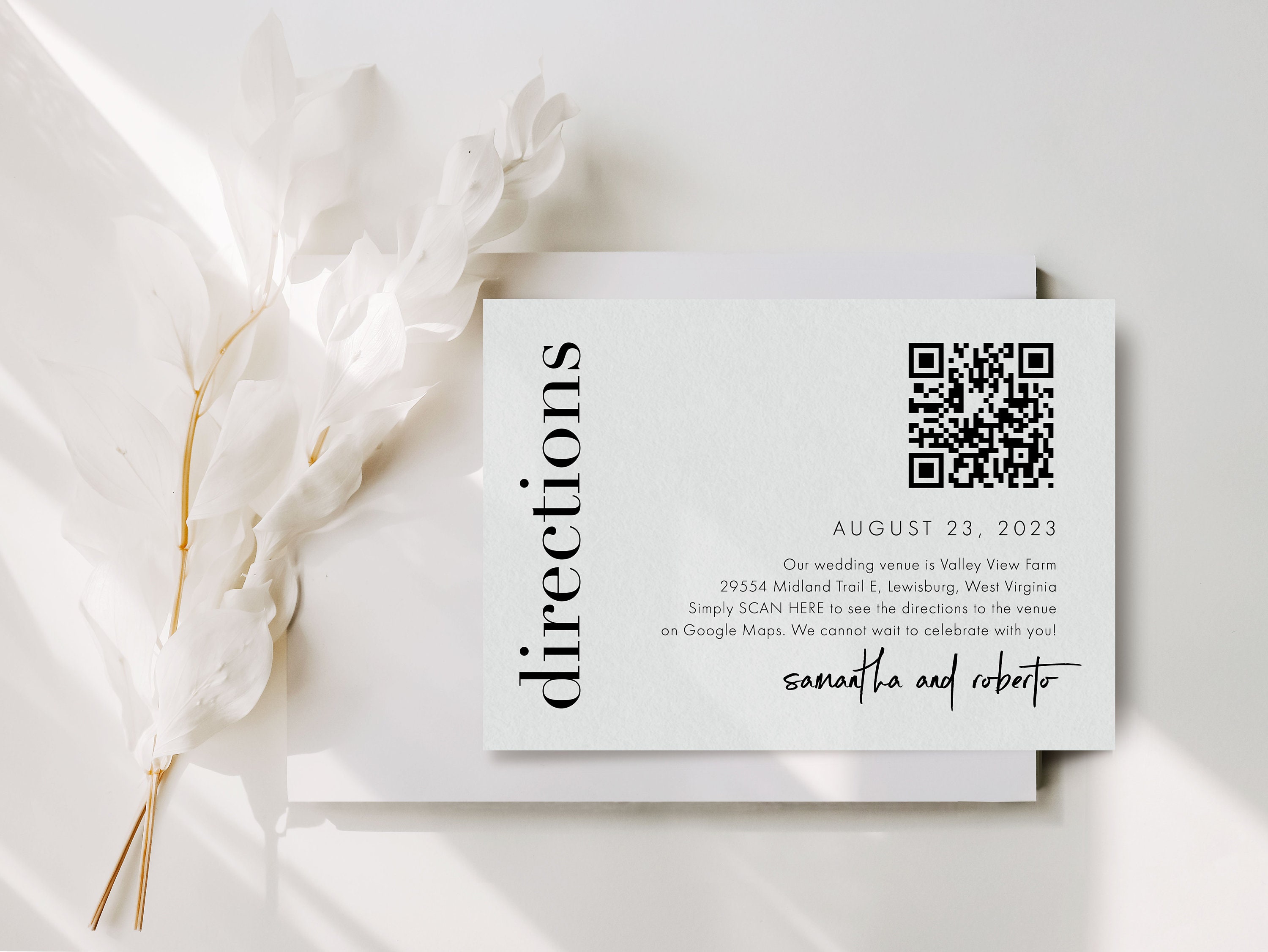 Modern Bold Directions Card With QR Code Minimalist Script | Etsy