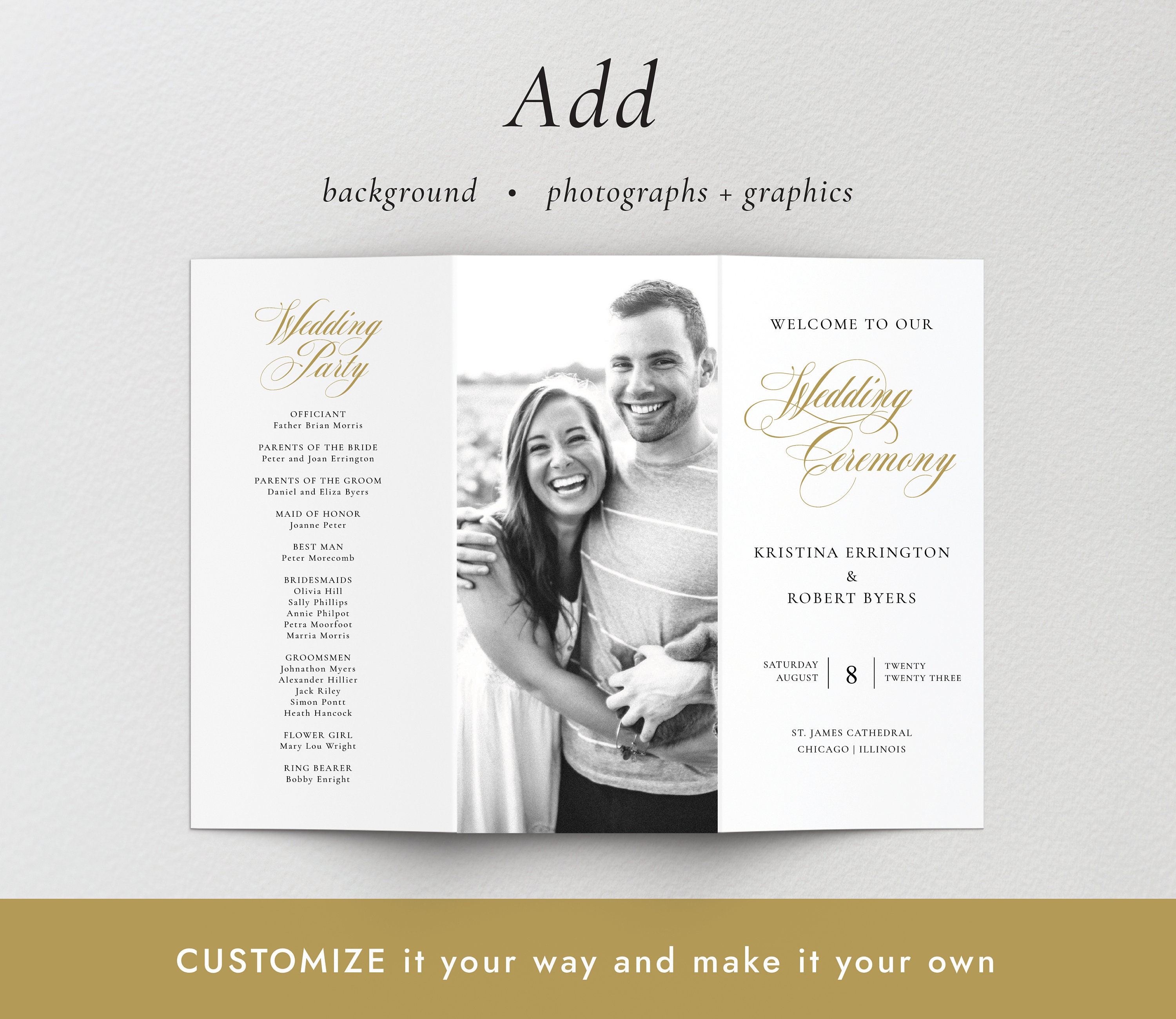 Gold Tri Fold Wedding Program Template Trifold Program - Etsy
