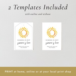 School is Out Summer is Here Gift Tags, End of School Favor Tags, Sun ...