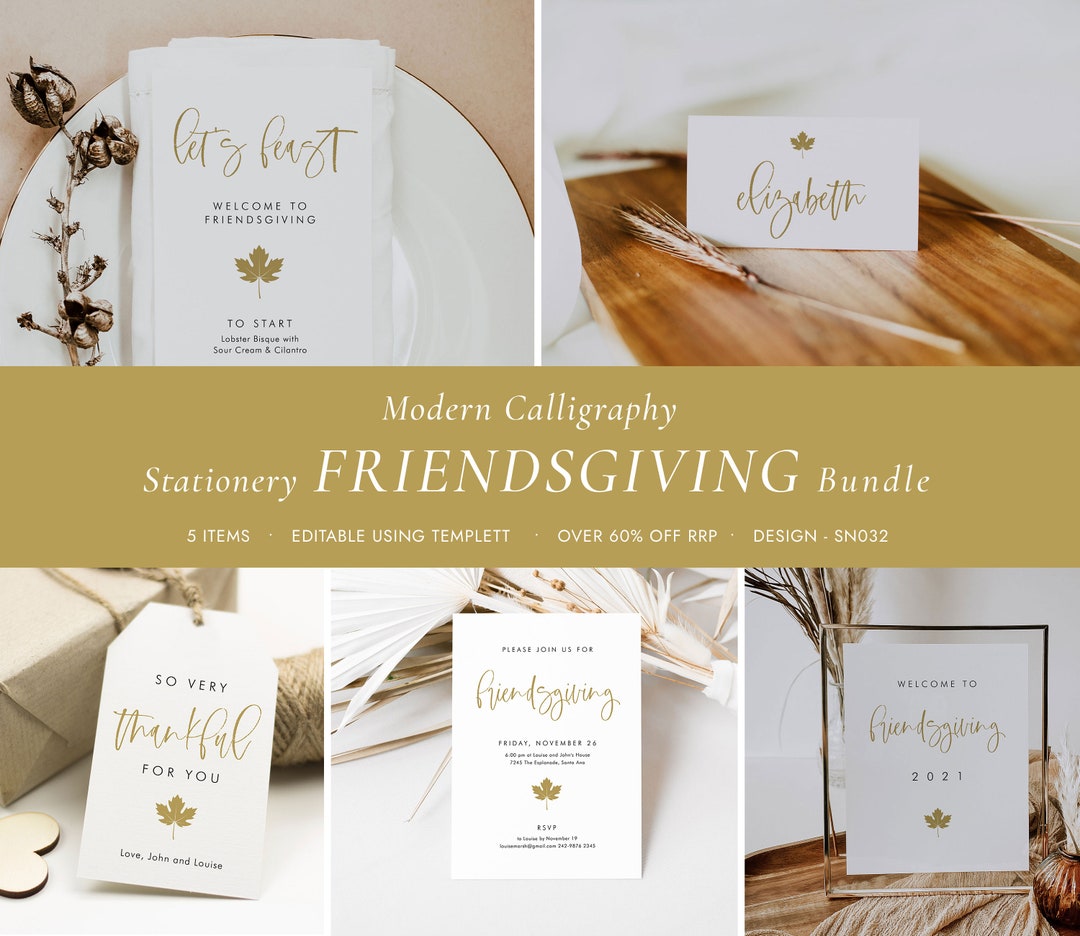 Gold Friendsgiving Stationery Bundle, Thanksgiving Bundle, Thankful ...
