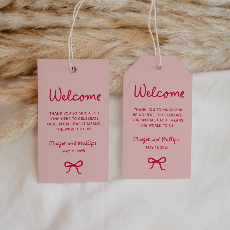 Bow Welcome Gift Tag Template, Printable Thank You Favor Tags for ...