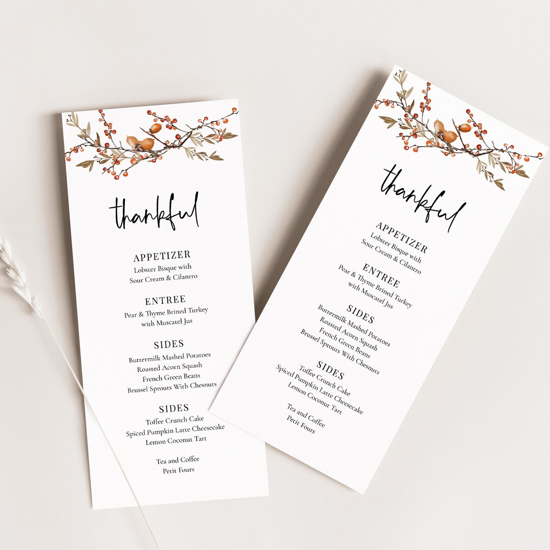 Rustic Thanksgiving Thankful Menu, Fall Foliage Menu, Autumn Menu ...
