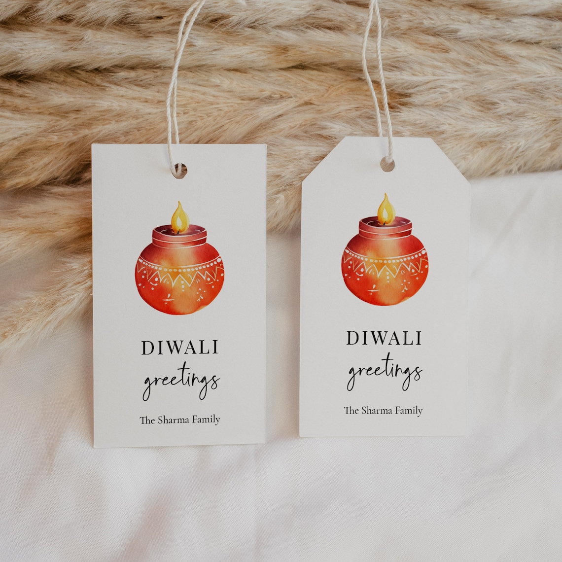 Diwali Diya Gift Tags, Editable Deepawali Gift Tags, Diwali Lamp Gift ...