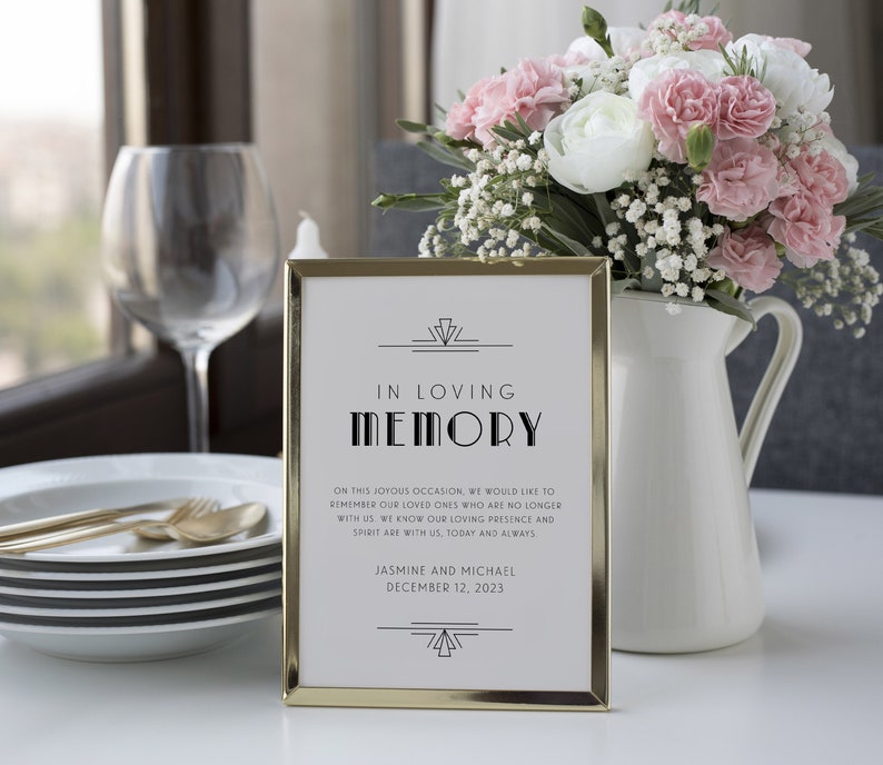 Art Deco in Loving Memory Sign Template, Gatsby Wedding Signage ...