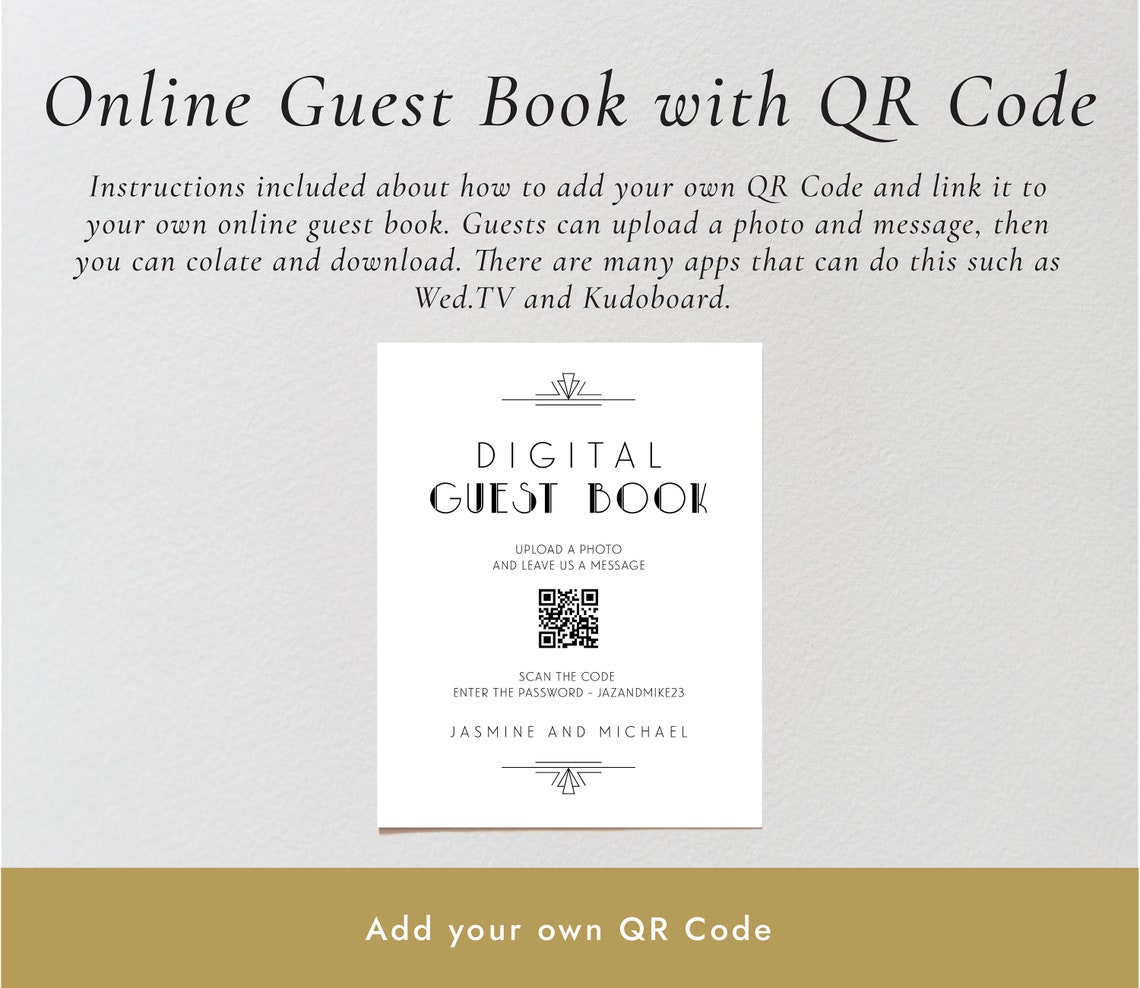 Gatsby Digital Guest Book Sign QR Code Guest Book Online | Etsy