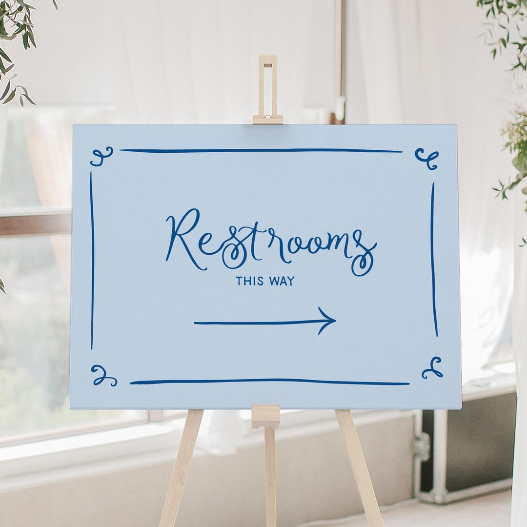 Fun Restrooms This Way Sign, Wedding Bathrooms Directions, Quirky Hand ...