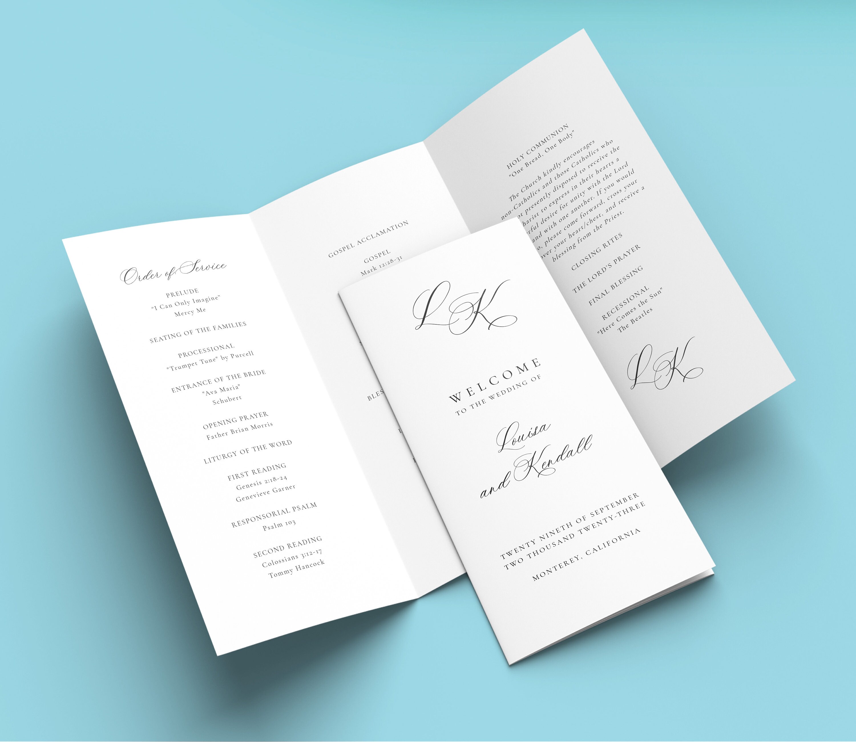 Calligraphy Monogram Tri Fold Wedding Program Template - Etsy