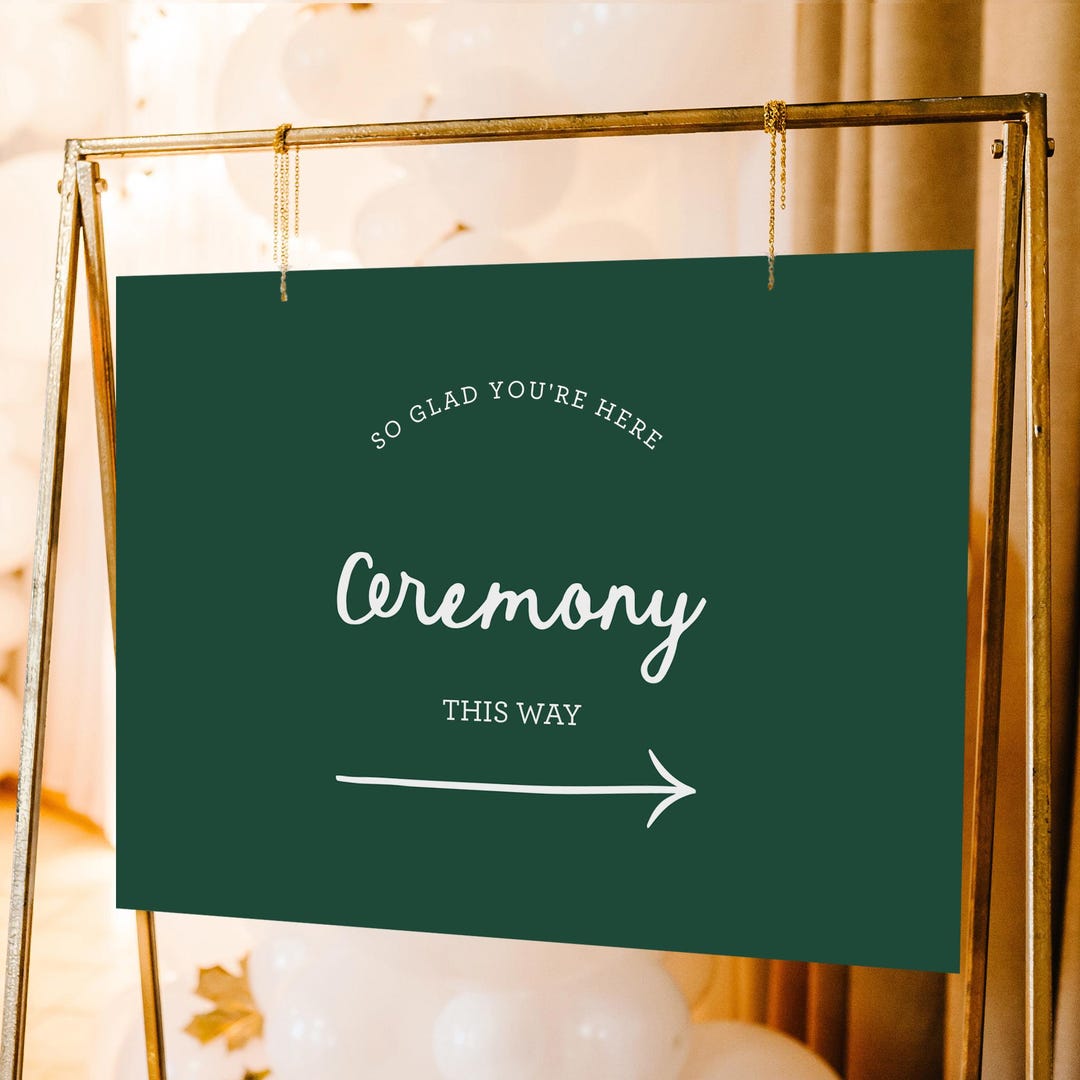Ceremony This Way Sign, Forest Green Handwritten Wedding Printable ...