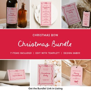 Christmas Bow Menu Template, Wavy Hand Drawn Menu, Holiday Menu for ...