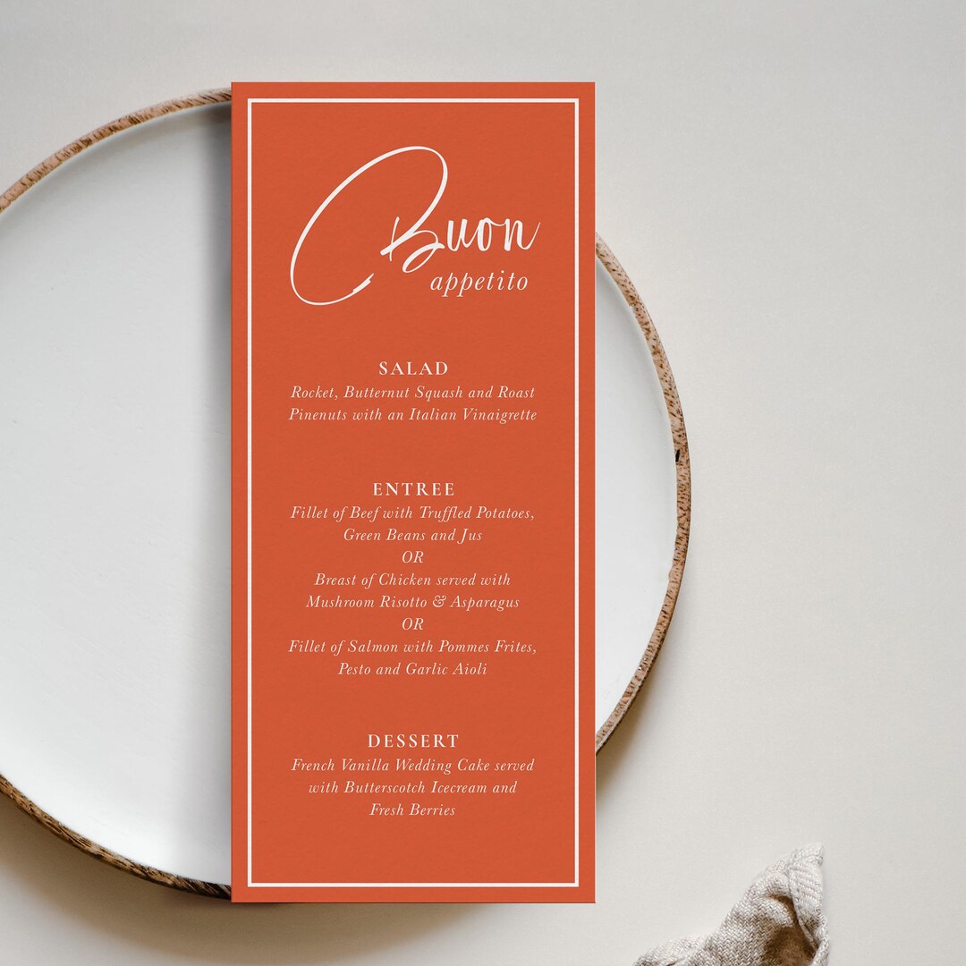 Italian Wedding Menu, Dolce Vita Modern Hand Lettered Calligraphy ...