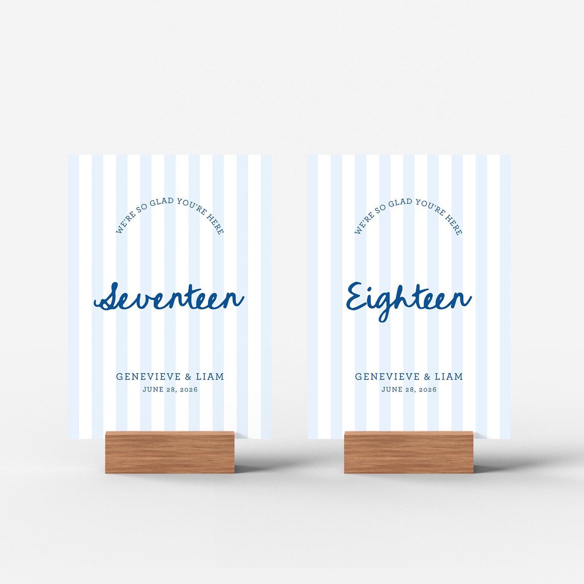 Striped Table Numbers Template, Reception Number Signs, Preppy Stripes ...