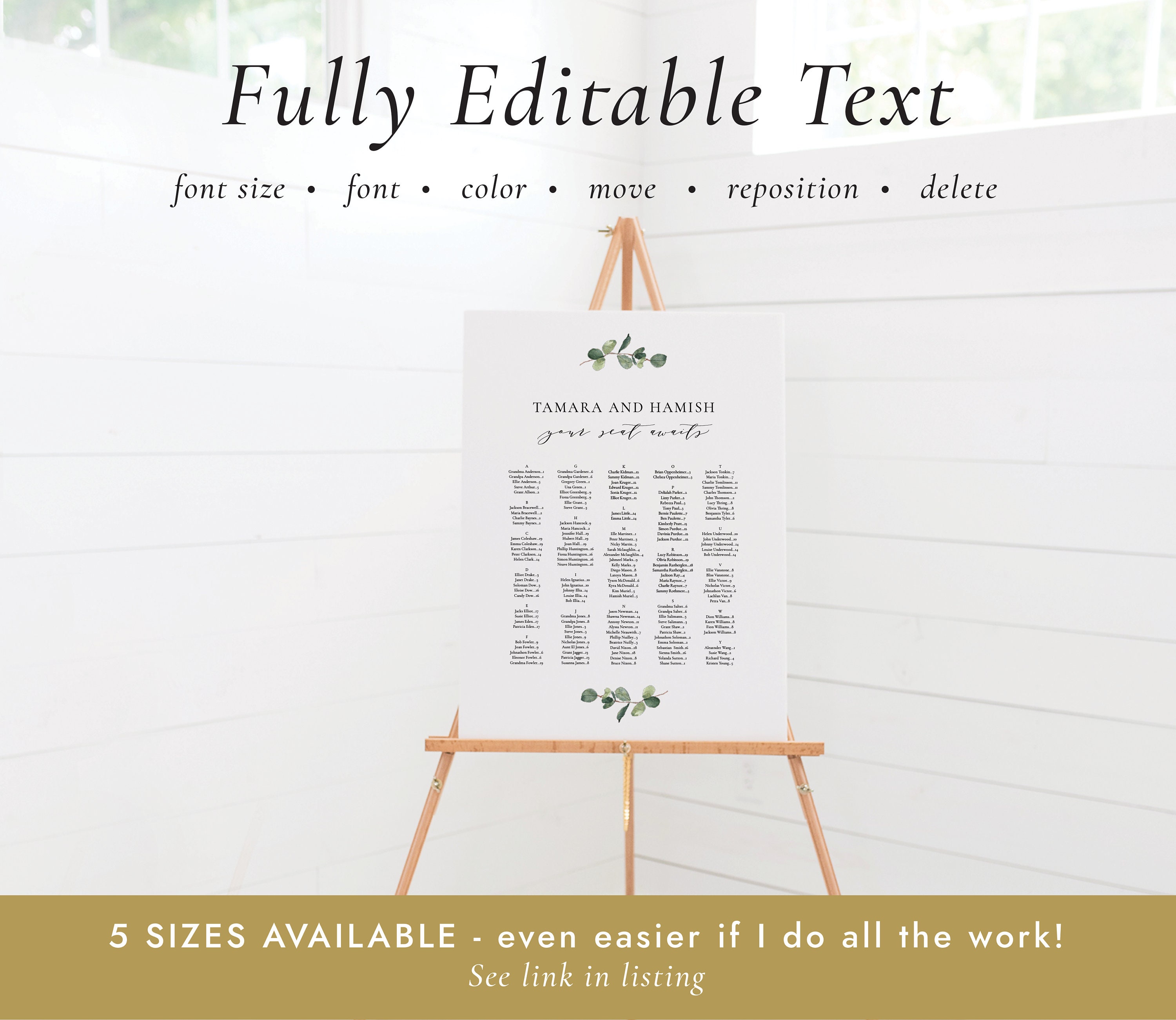 Alphabetical Eucalyptus Seating Chart Greenery Seating - Etsy