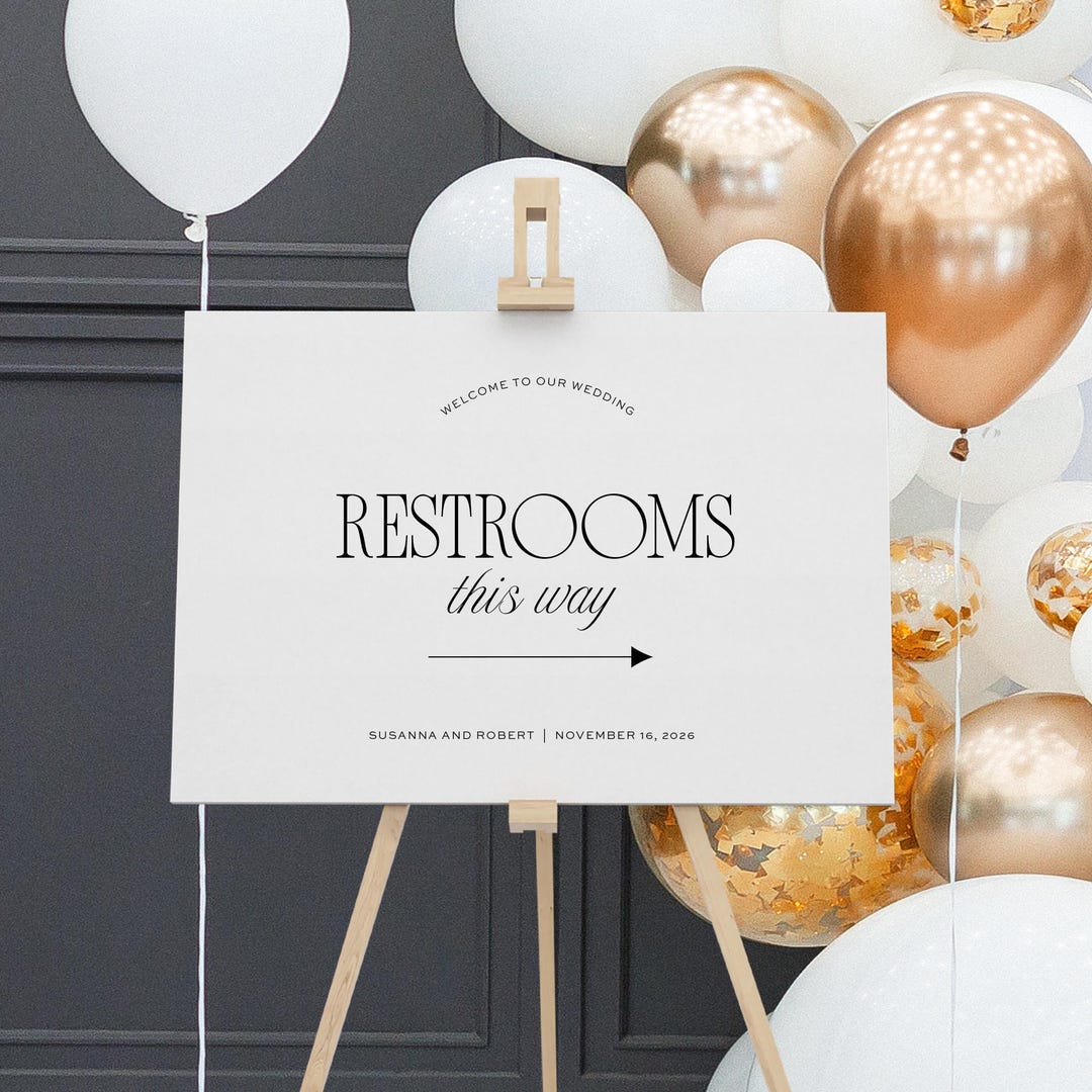 Restrooms This Way Sign, Wedding Restrooms Printable, Vintage Glamour ...