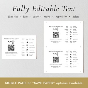 Modern Script QR Code Wedding Weekend Events Insert Card, Wedding ...