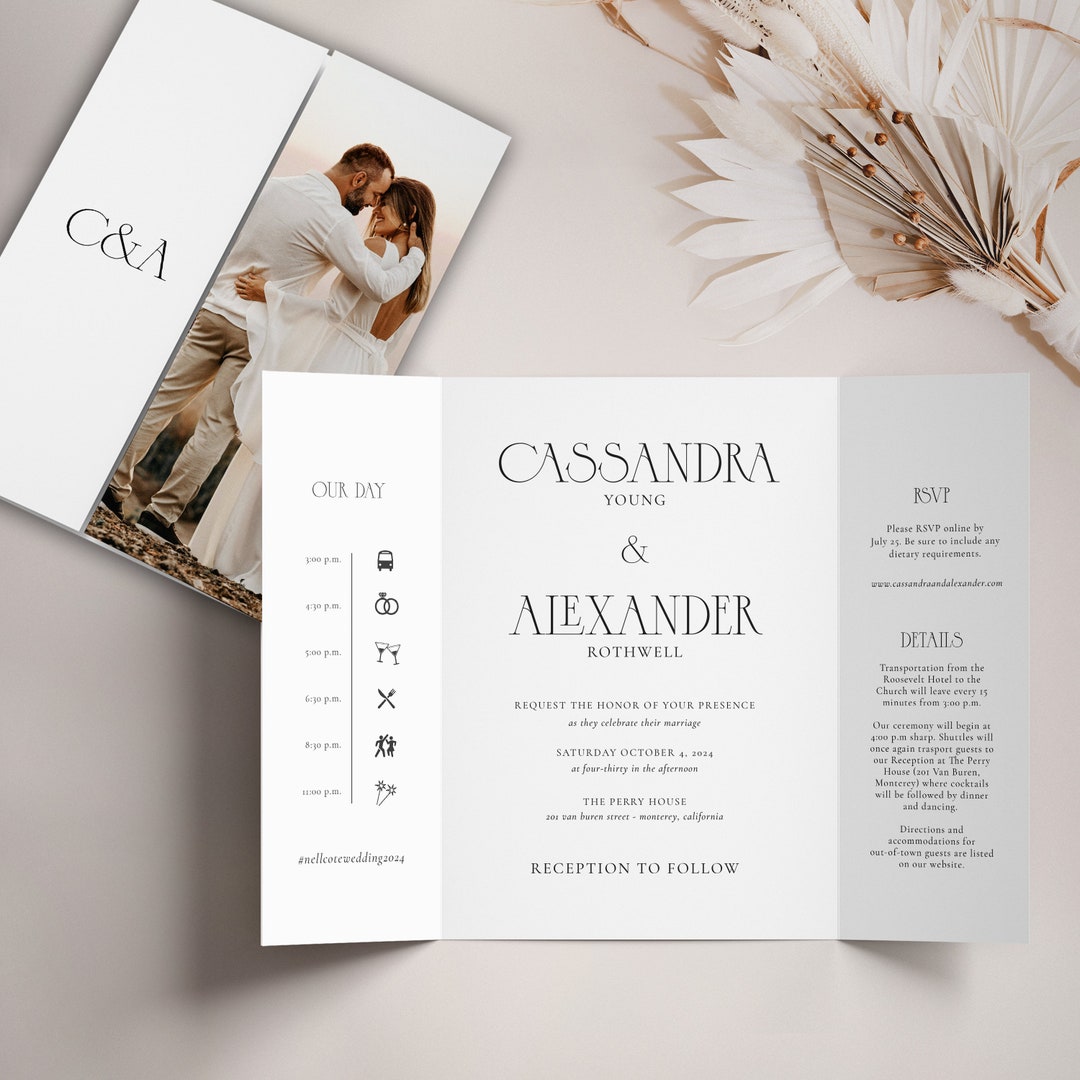 Vintage Luxury Gatefold Wedding Invitation, Serif Folded Invitation ...