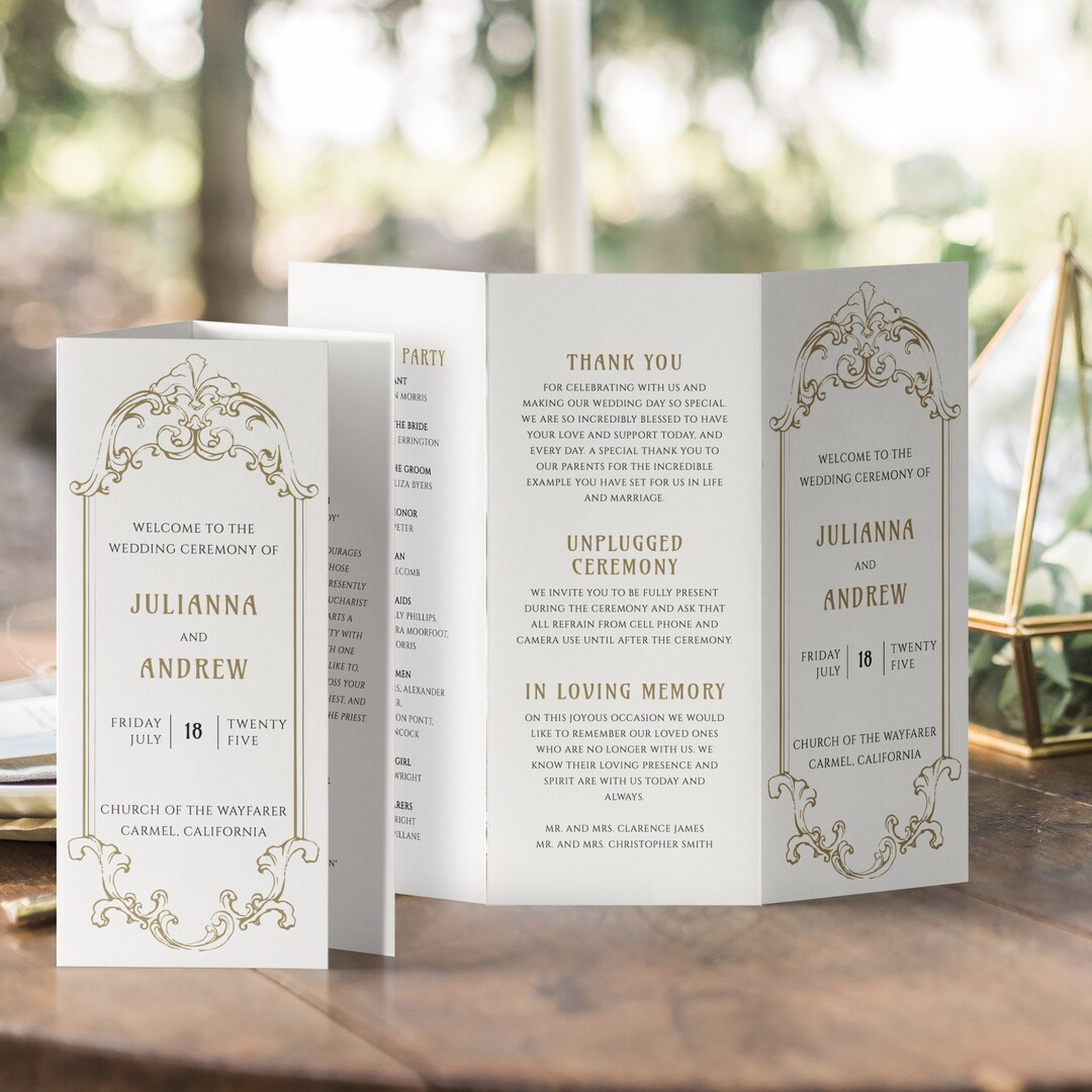 Baroque Gold Tri Fold Wedding Program Template, Art Noveau Trifold ...