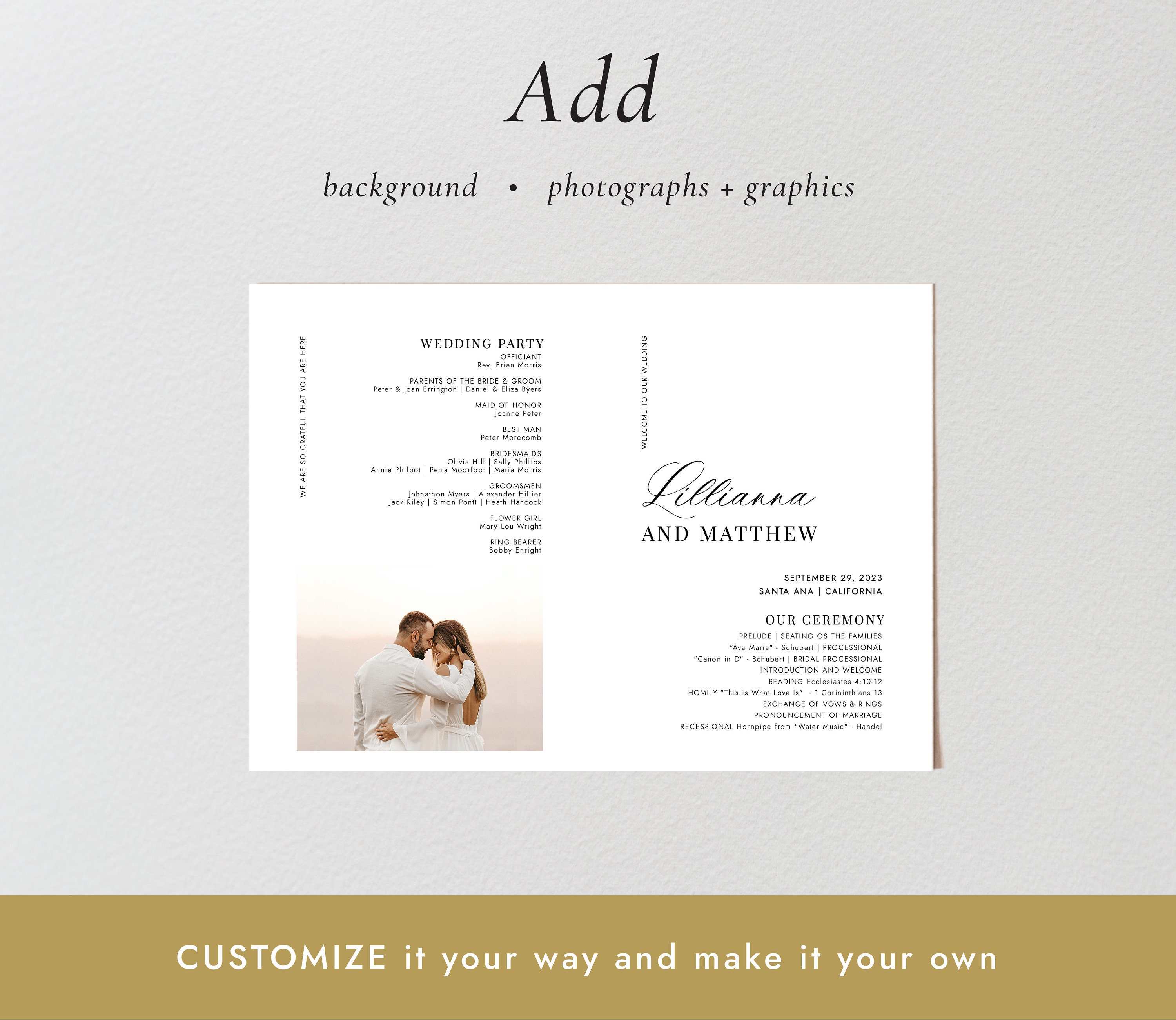 Fan Program Printable Elegant Script Ceremony Fan | Etsy