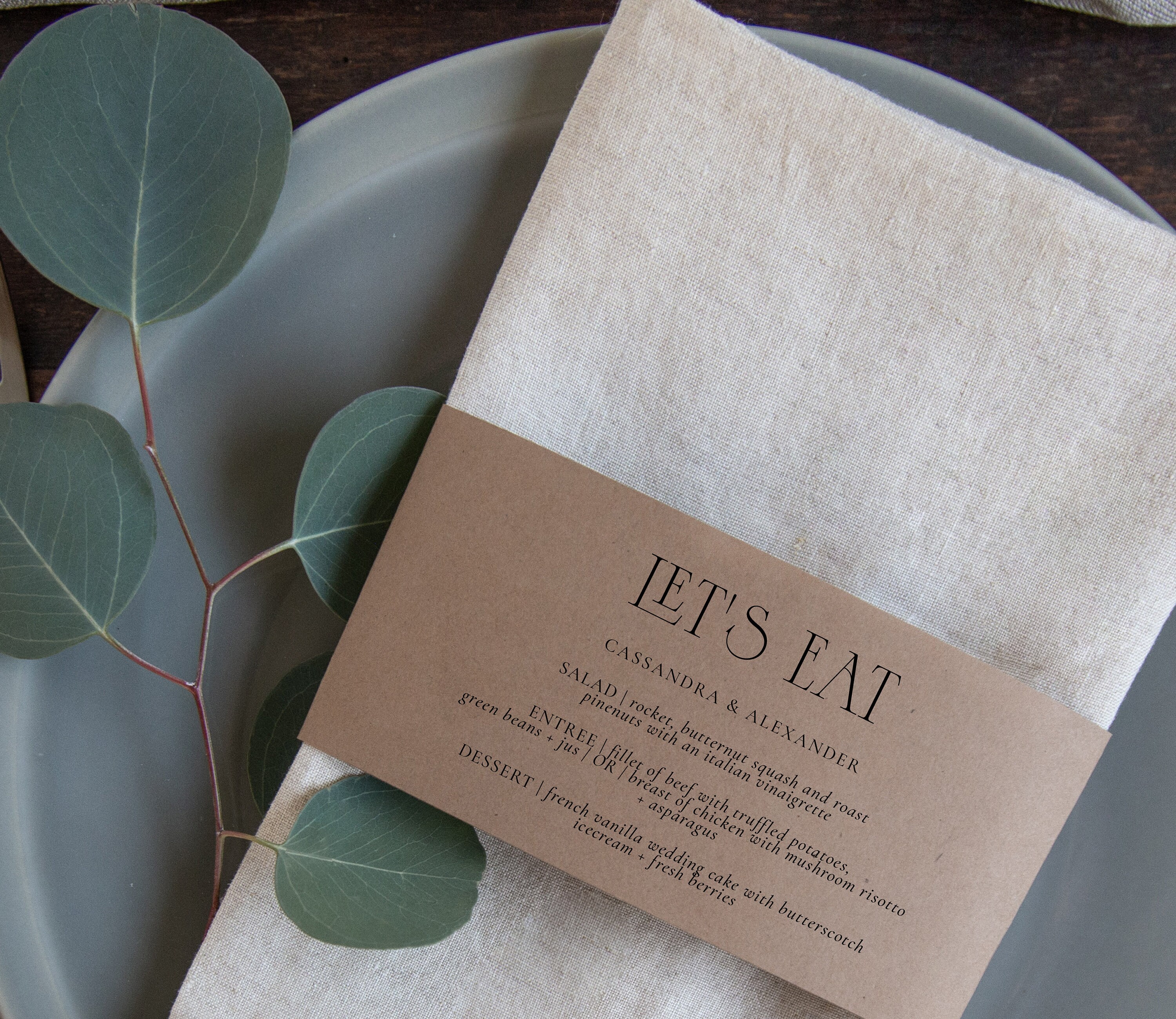Luxury Napkin Wrap Menu Template, Napkin Ring Menu, Wedding Napkin Menu ...