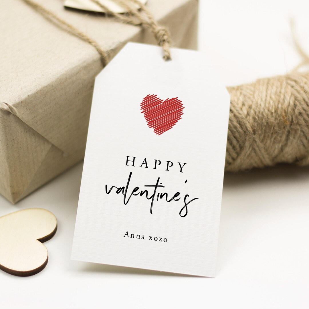 Modern Heart Happy Valentines Day Gift Tag, Modern Script Valentine's ...