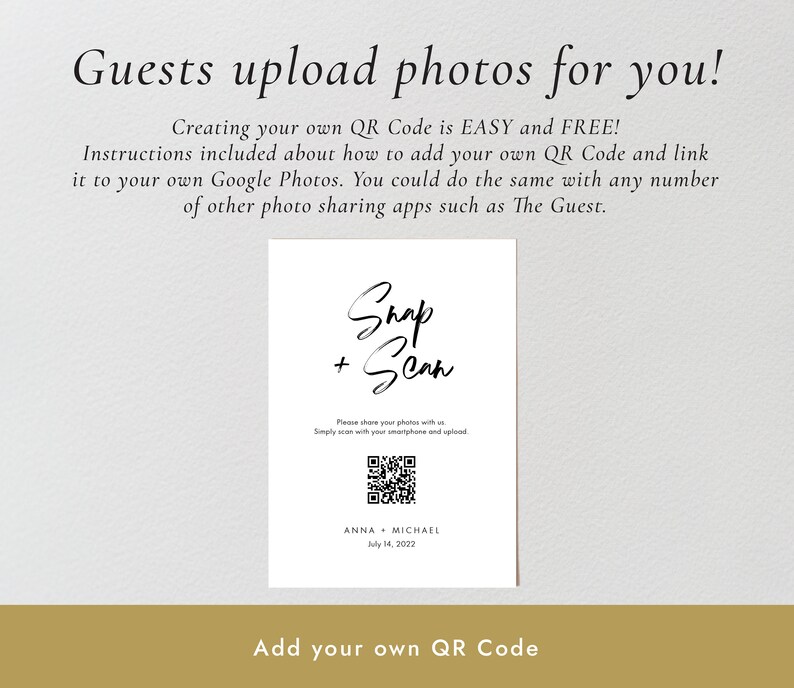 Minimalist Snap and Scan With QR Code Printable Guest Photo | Etsy