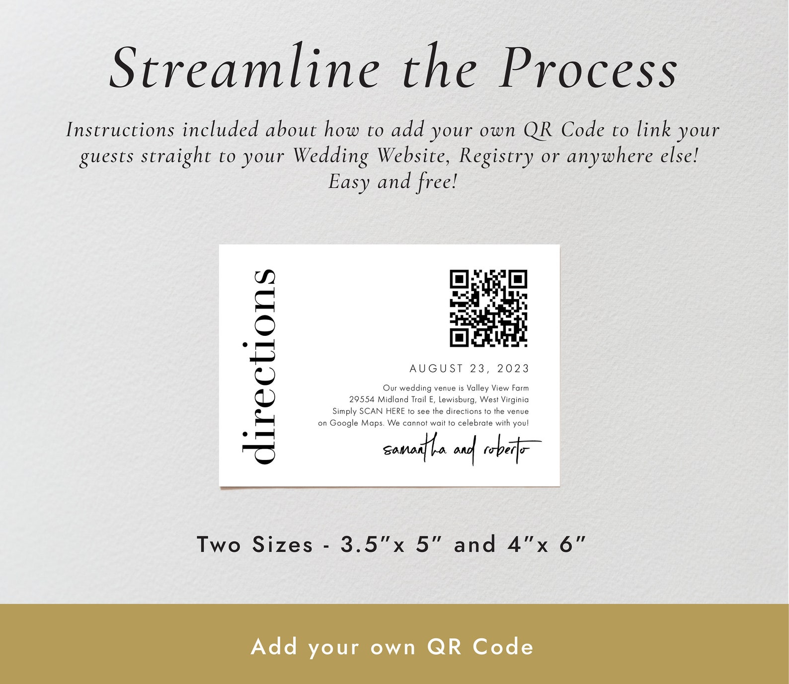 Modern Bold Directions Card With QR Code Minimalist Script | Etsy