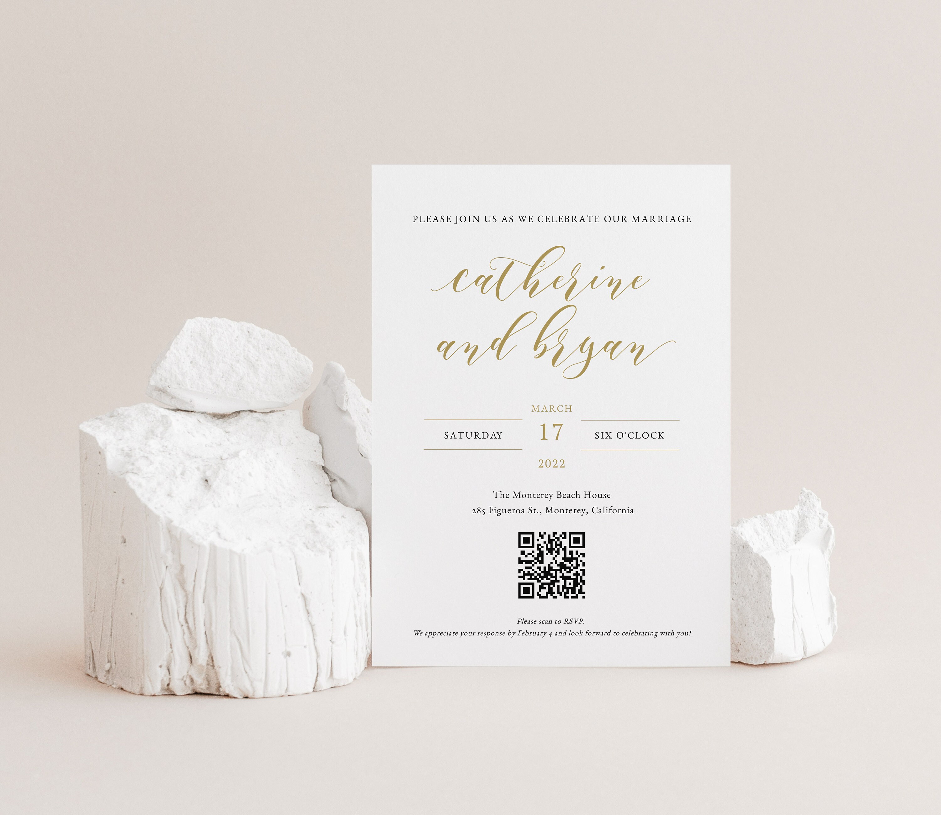 Gold Calligraphy QR Code Wedding Invitation Template Digital | Etsy