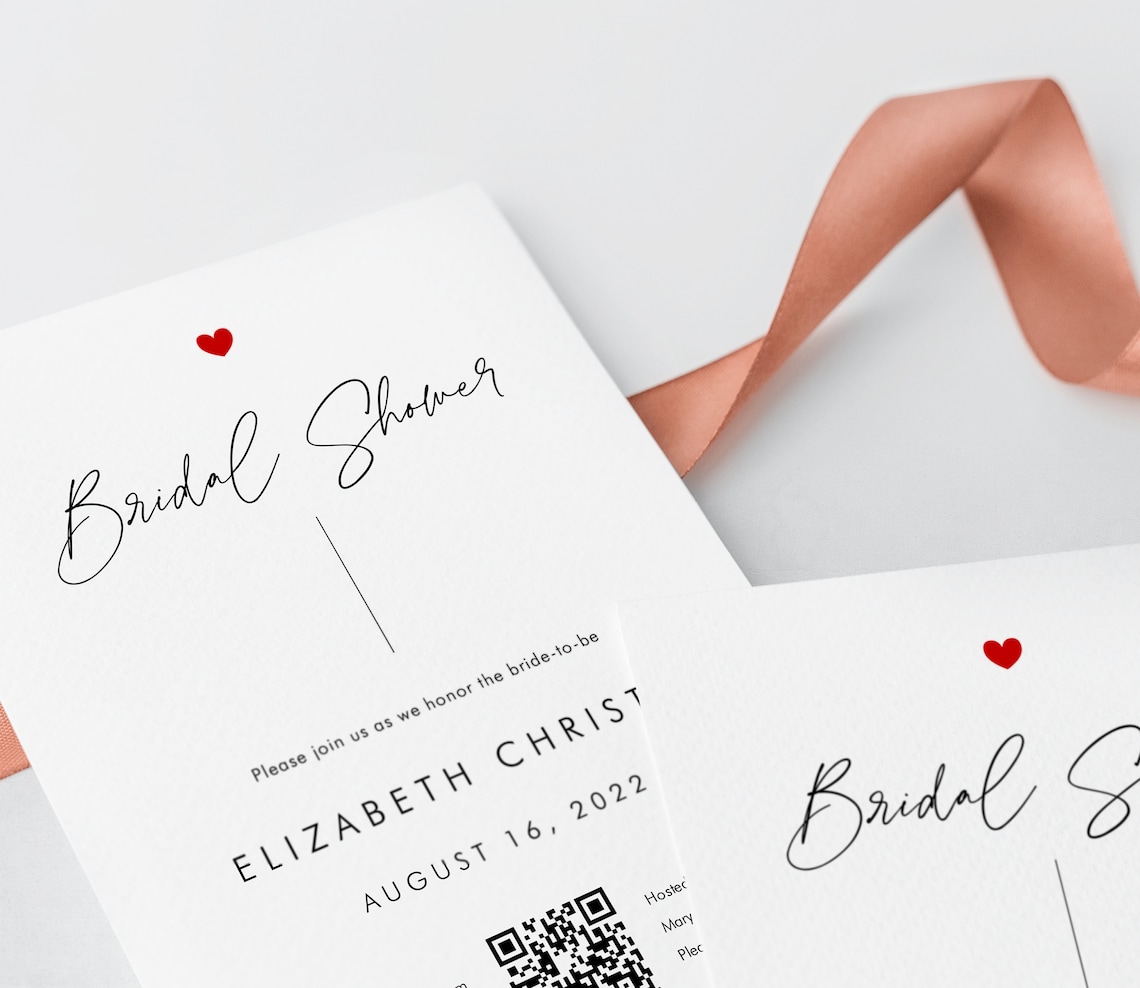 Modern Heart QR Code Bridal Shower Invitation Template Love - Etsy