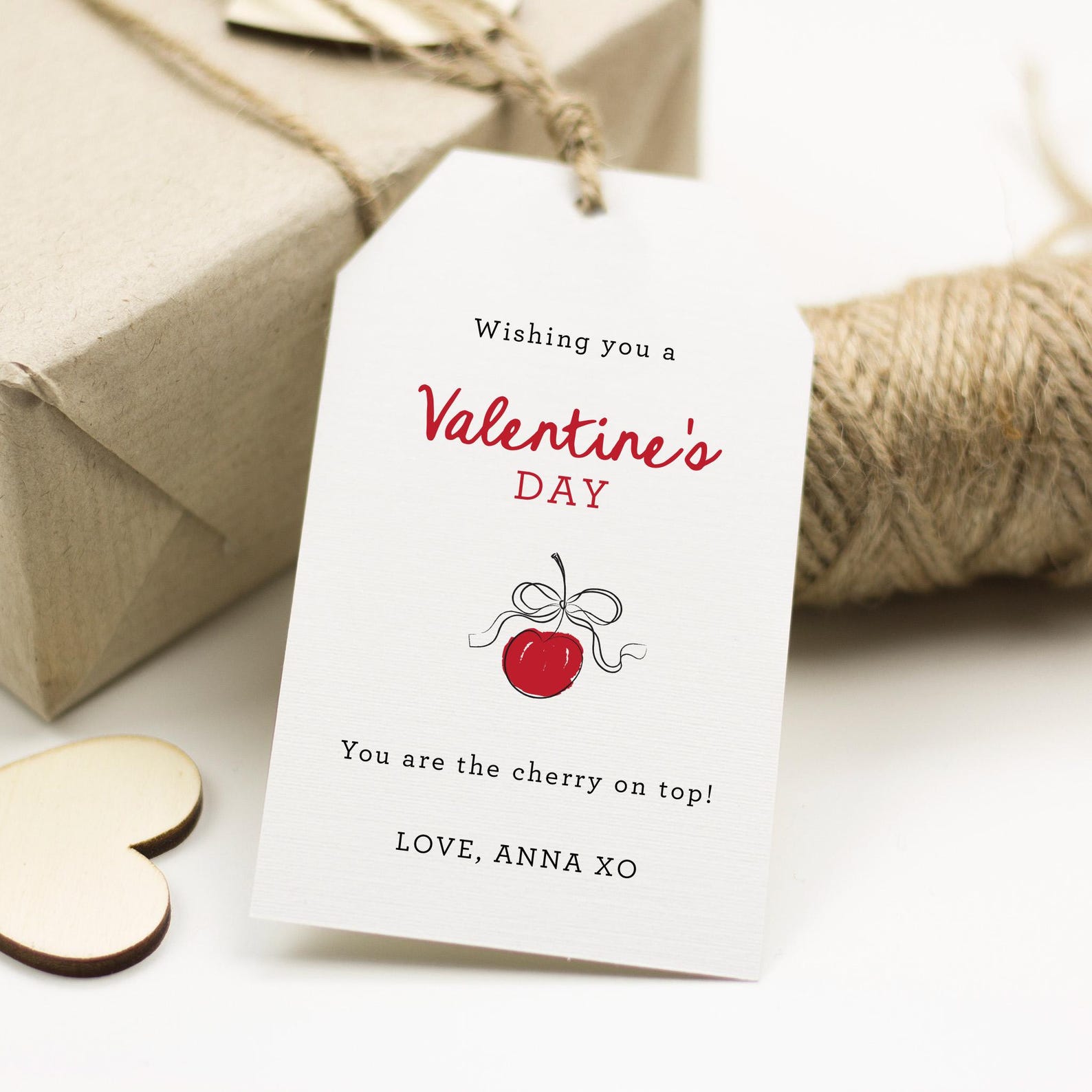 Bow Cherry Happy Valentines Day Gift Tag, Coquette Bow, Cherry on Top ...